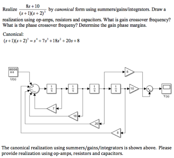 Realize 8s + 10/(s + 1)(s + 2)^3 by canonical form | Chegg.com