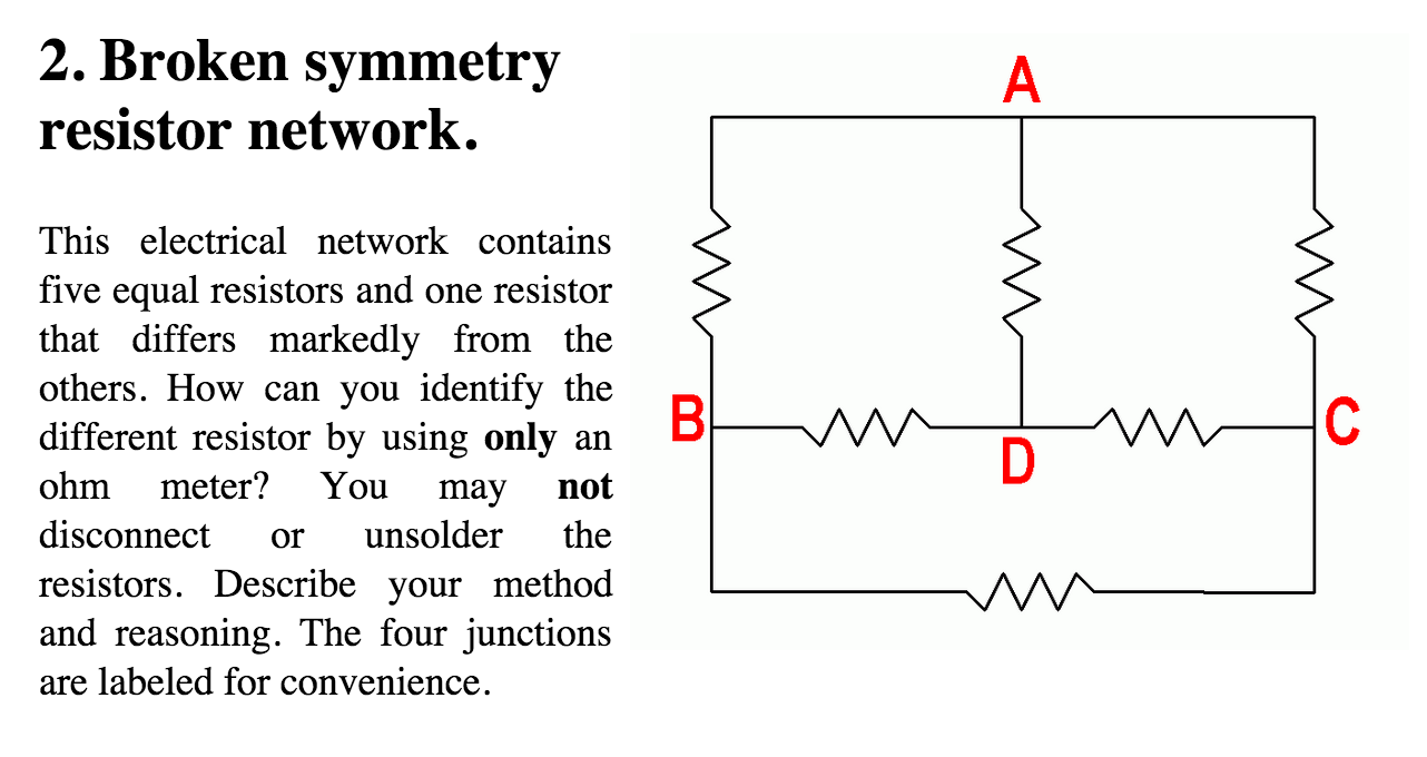 Solved 2. Broken symmetry resistor network. This electrical | Chegg.com
