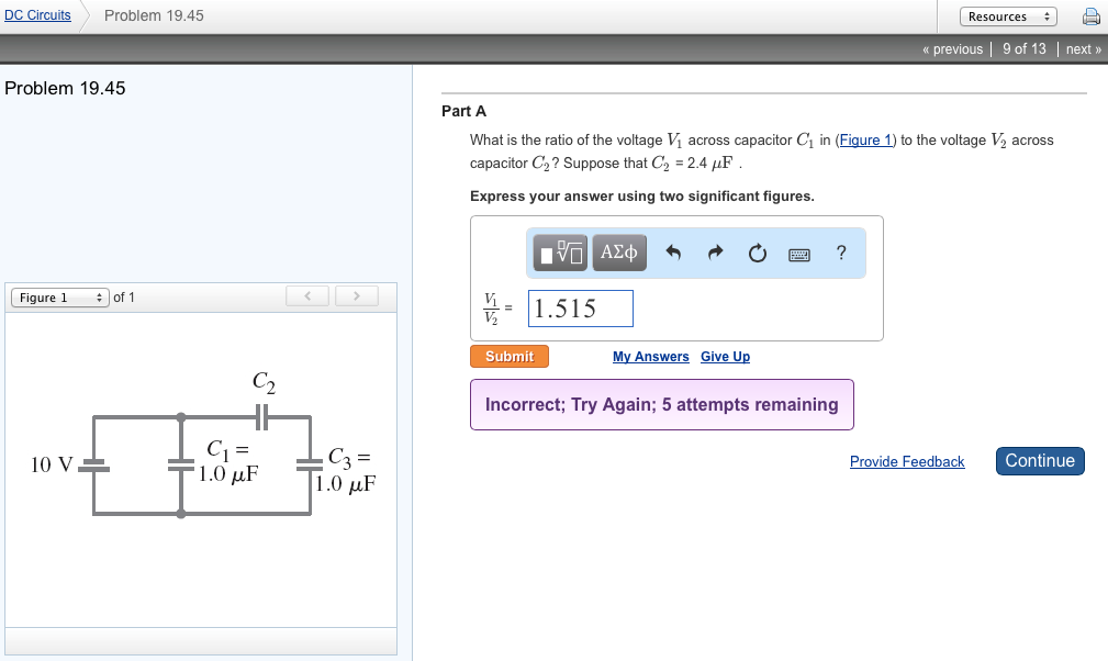 Solved What is the ratio of the voltage V1 across capacitor | Chegg.com