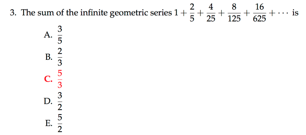 Solved The sum of the infinite geometric series 1 + 2/5 + | Chegg.com
