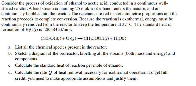 Solved Consider the process of oxidation of ethanol to | Chegg.com
