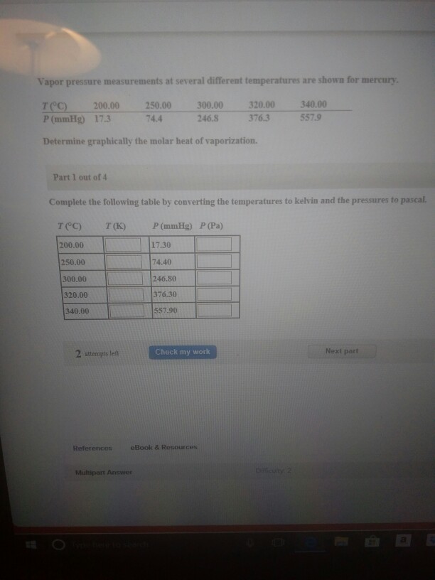 Solved Vapor pressure measurements at several different | Chegg.com