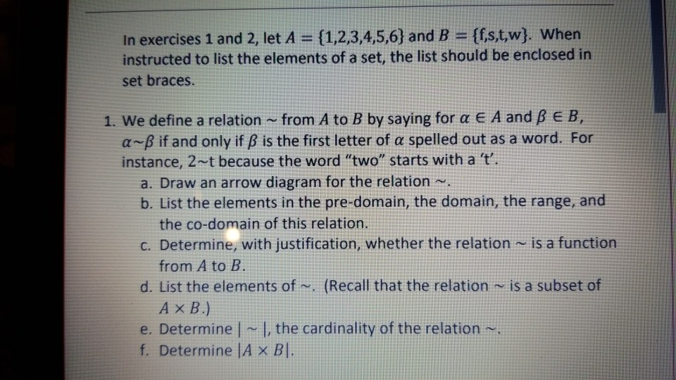 Solved In exercises 1 and 2, let A- (1,2,3,4,5,6) and B- | Chegg.com