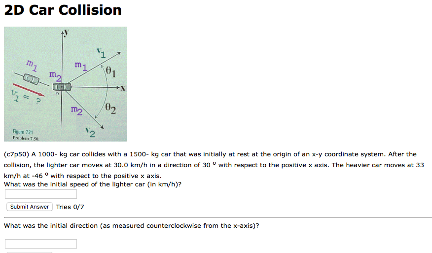 Solved 2D Car Collision 1 1 m202 Figure 721 Problem 7.50. 2 | Chegg.com