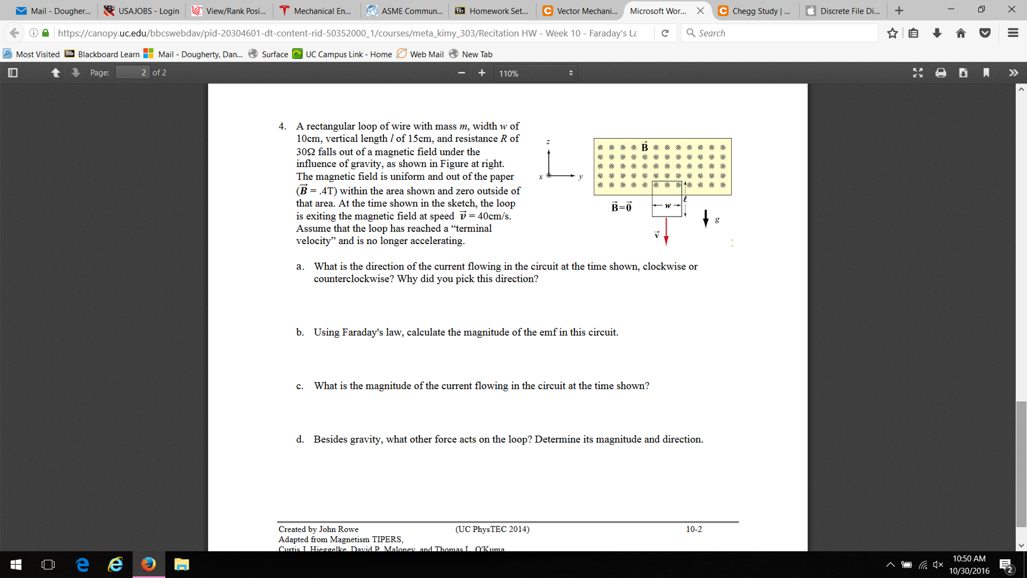 Solved A rectangular loop of the wire with mass m, width w | Chegg.com