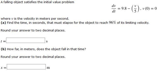 Solved A falling object satisfies the initial value problem | Chegg.com