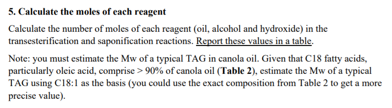 5. Calculate the moles of each reagent Calculate the | Chegg.com