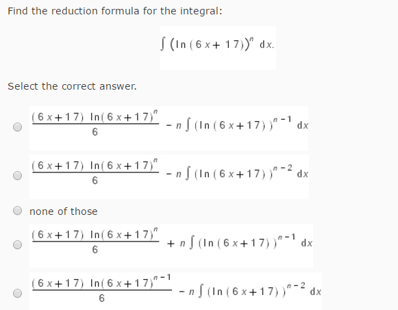Solved Find the reduction formula for the integral: integral | Chegg.com