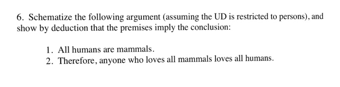 Solved Schematize the following argument (assuming the UD is | Chegg.com