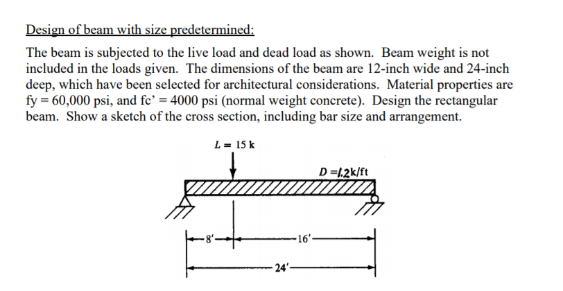 Solved Design of beam with size predetermined: The beam is | Chegg.com