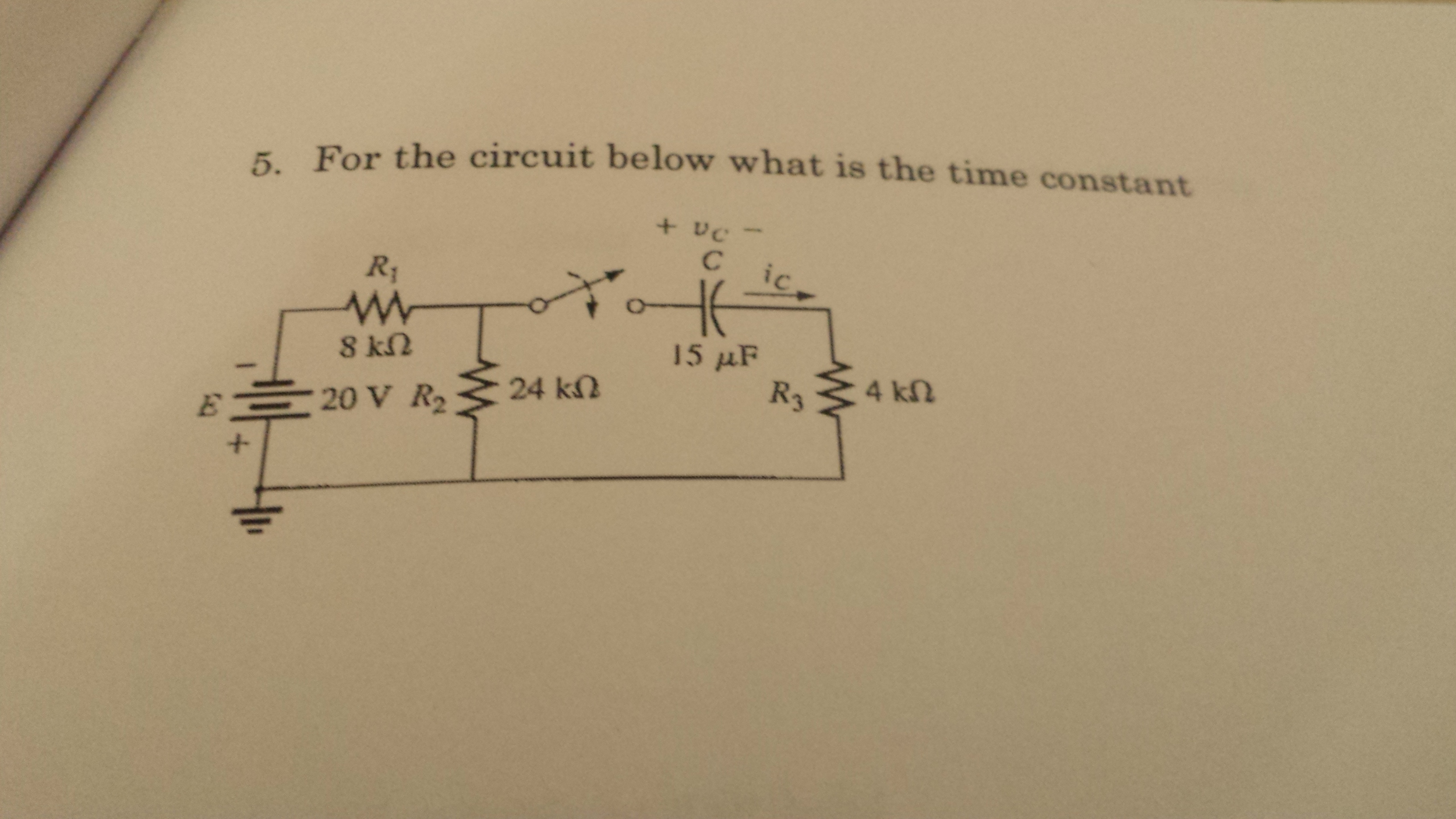 Solved For the circuit below what is the time constant | Chegg.com