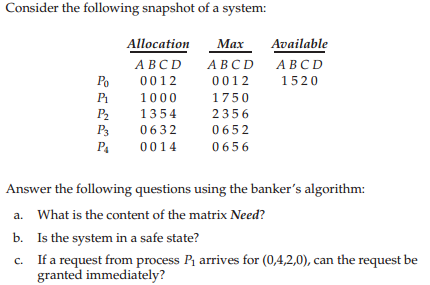 Solved You may assume a static number of processes (5) and a | Chegg.com