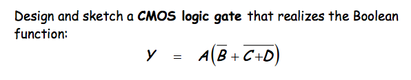 Solved Design and sketch a CMOS logic gate that realizes the | Chegg.com