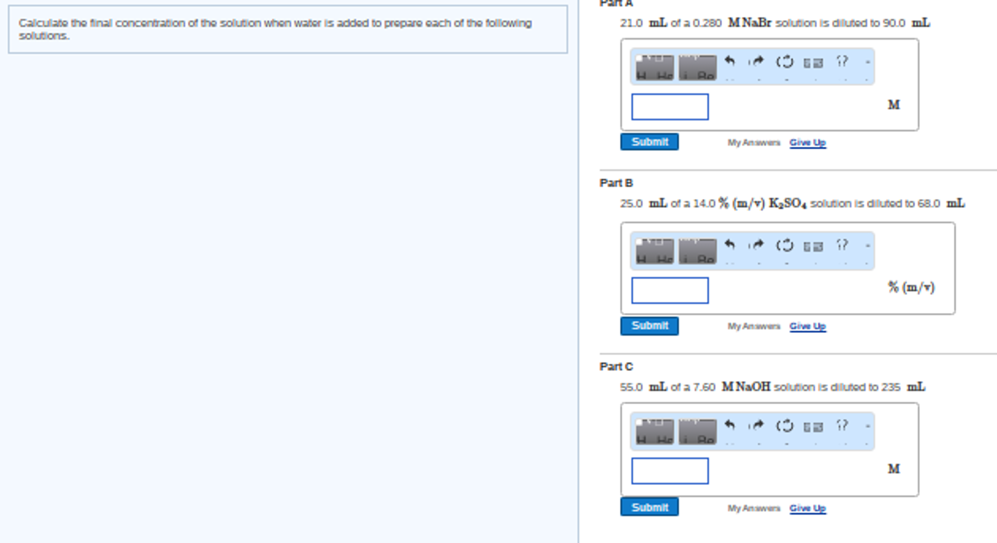 Solved: Calculate The Final Concentration Of The Solution ... | Chegg.com