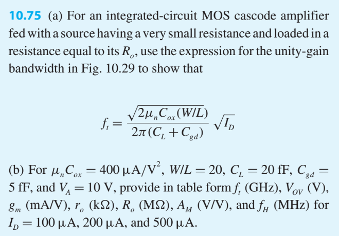 Solved (a) For an integrated-circuit MOS cascode amplifier | Chegg.com