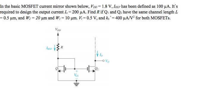 Solved In the basic MOSFET current mirror shown below, V_DD | Chegg.com