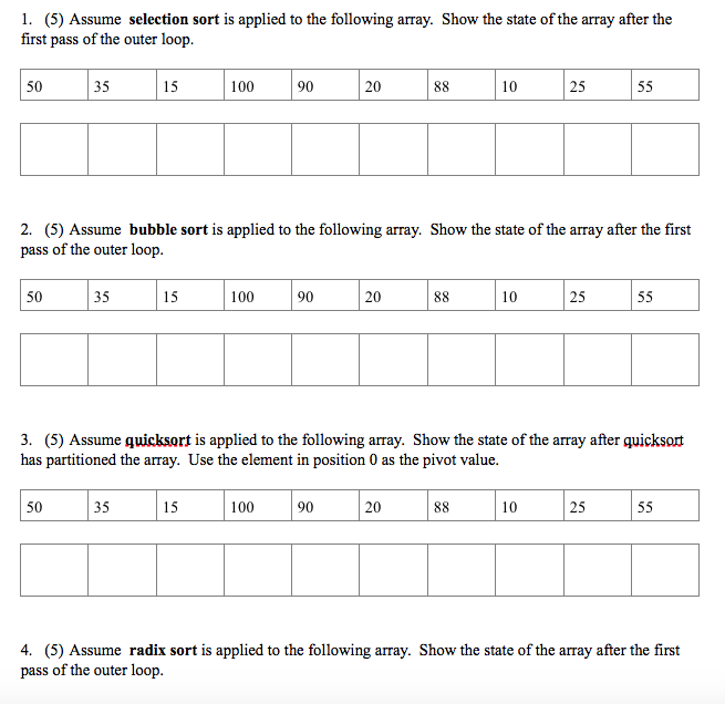 Solved 1. (5) Assume selection sort is applied to the | Chegg.com