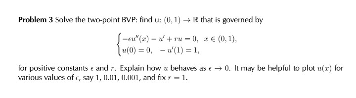 Solved Problem 3 Solve the two-point BVP: find u: (0,1) → R | Chegg.com