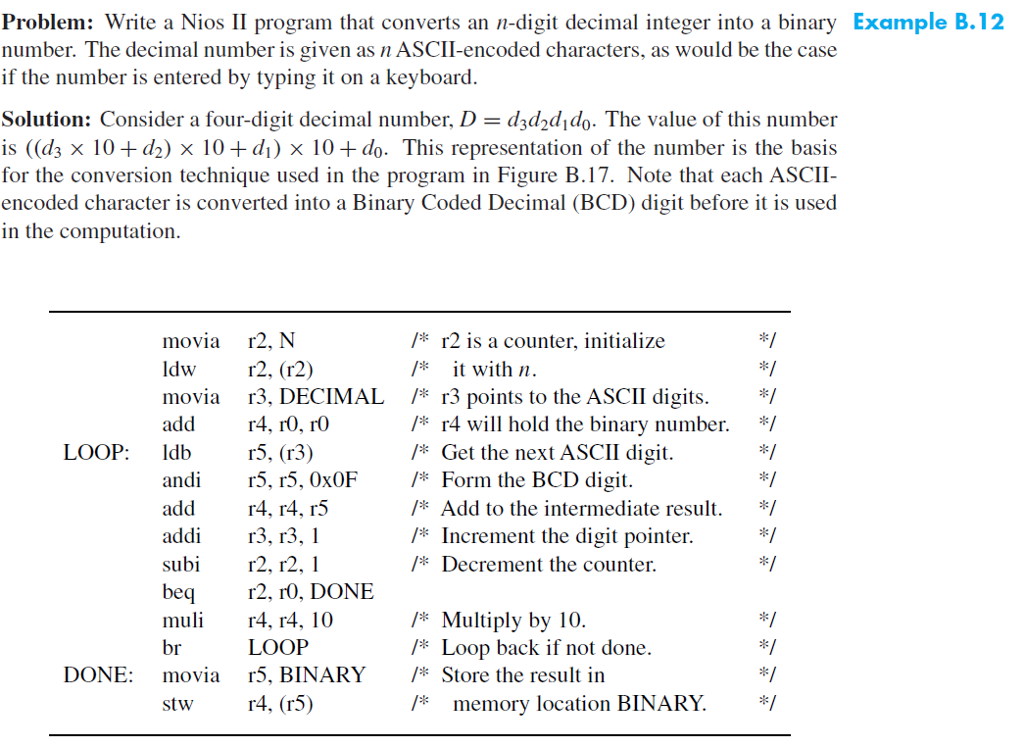 Solved Problem: Write a Nios II program that converts an | Chegg.com