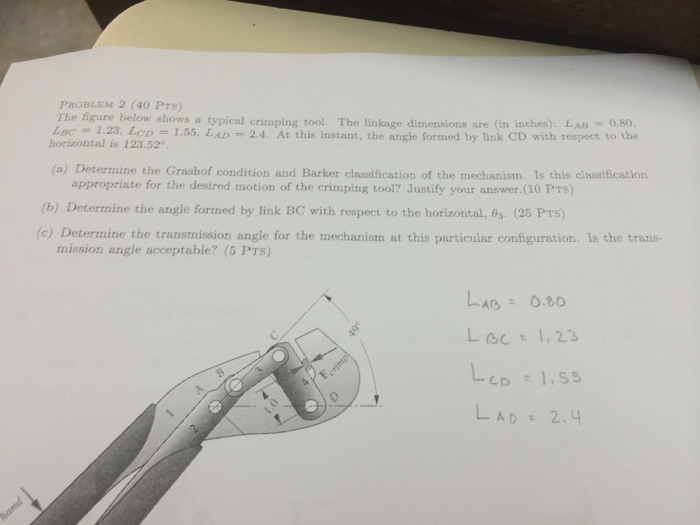 Solved The figure below shows a typical crimping tool. The | Chegg.com