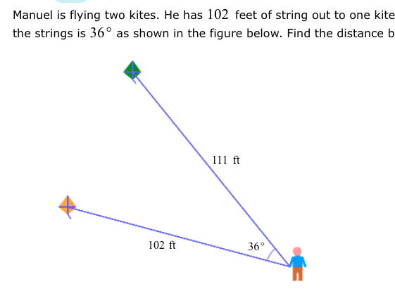 Manuel is flying two kites. He has 102 feet | Chegg.com