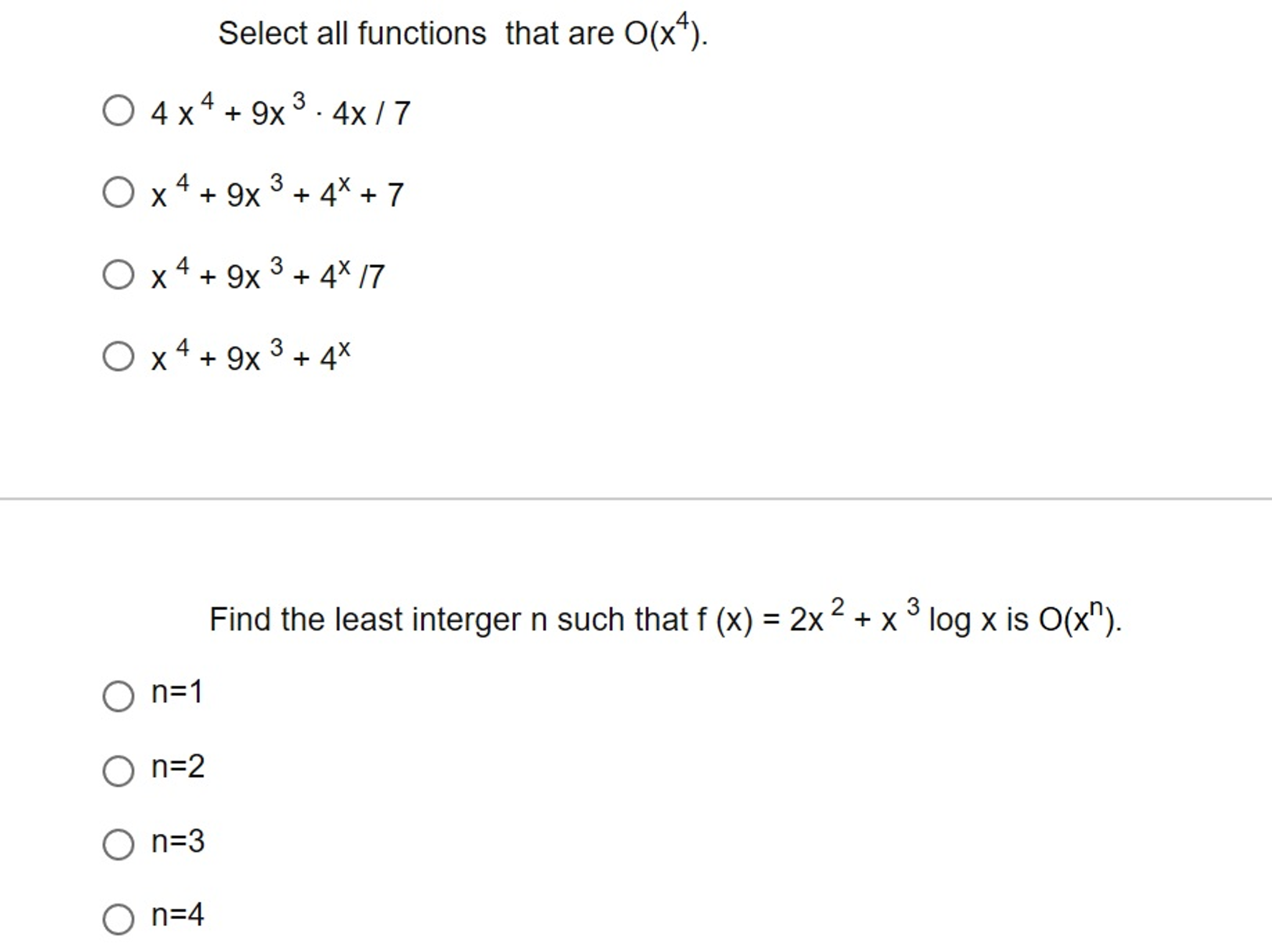 Solved Select All Functions That Are O x 4 4x 4 9x 3 Chegg