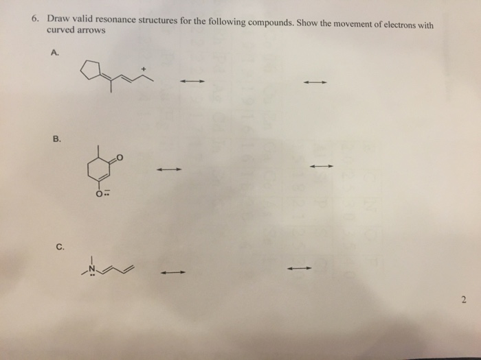 Solved Draw valid resonance structures for the following | Chegg.com