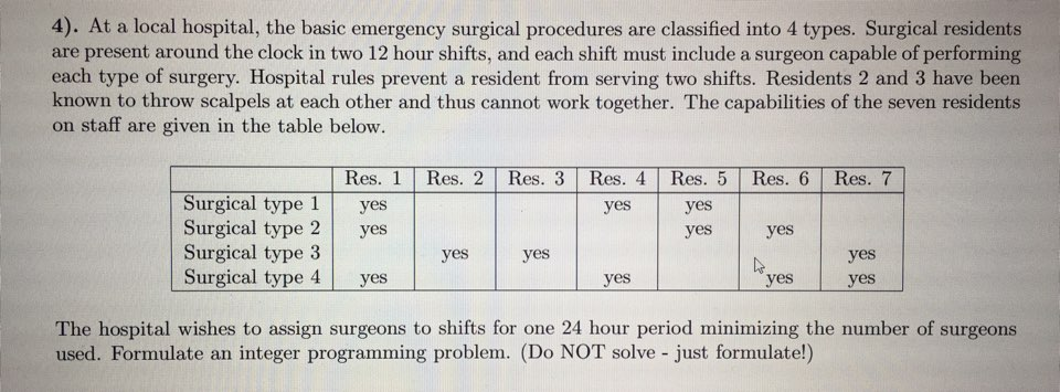 4). At a local hospital, the basic emergency surgical | Chegg.com