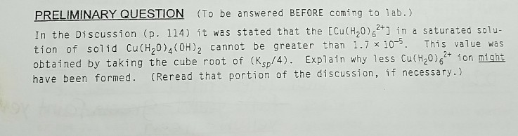 Solved Discussion: Cu(H2O)4(OH)2 + 2H2O --------> Cu(H2O)62+ | Chegg.com