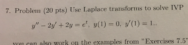 Solved Use Laplace transforms to solve IVP y" - 2y' + 2y = | Chegg.com