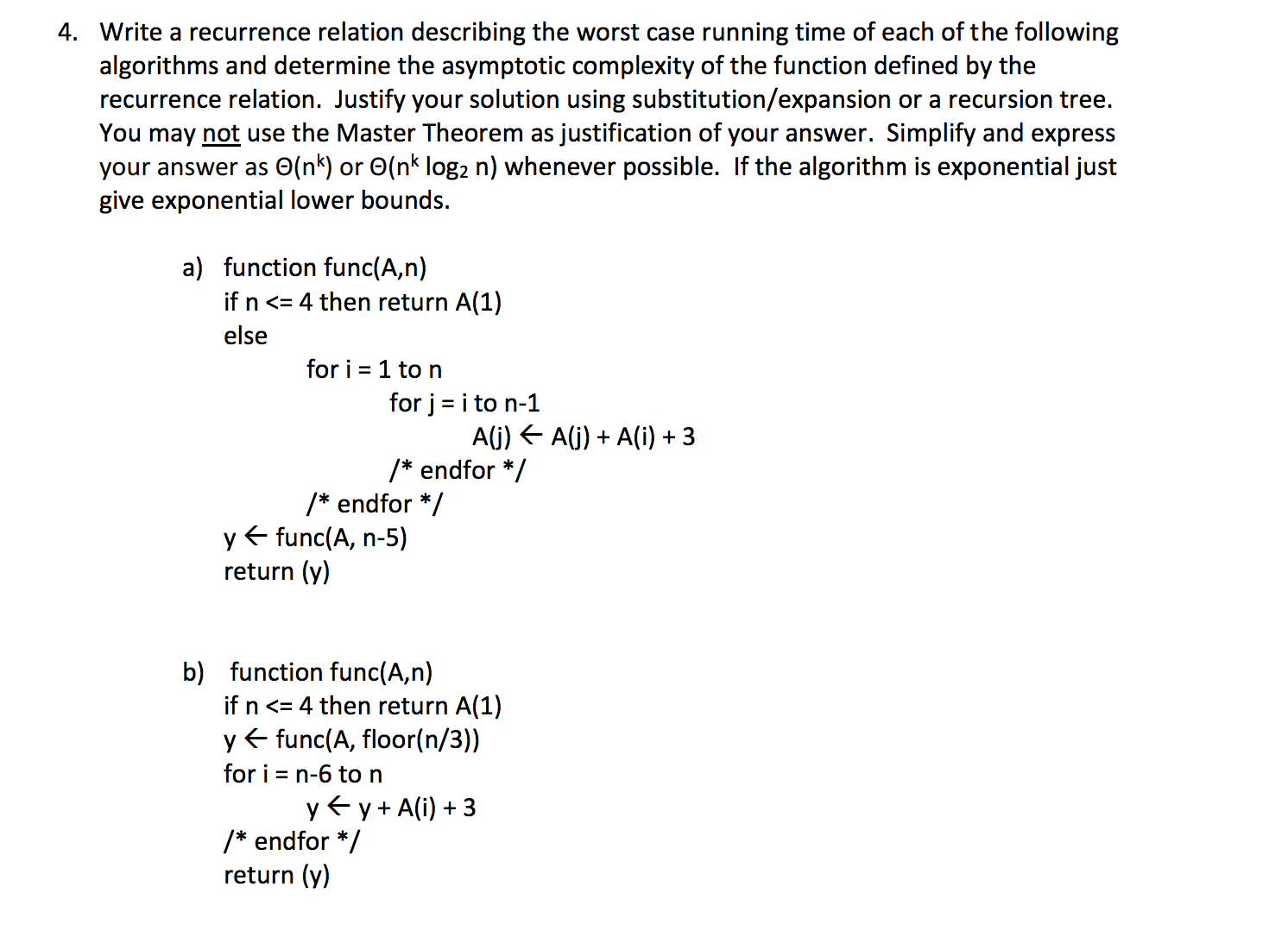 Solved Write A Recurrence Relation Describing The Worst Case