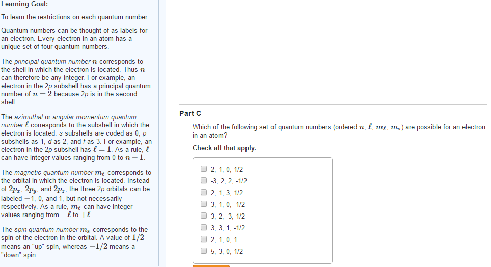 Solved To learn the restrictions on each quantum number. | Chegg.com