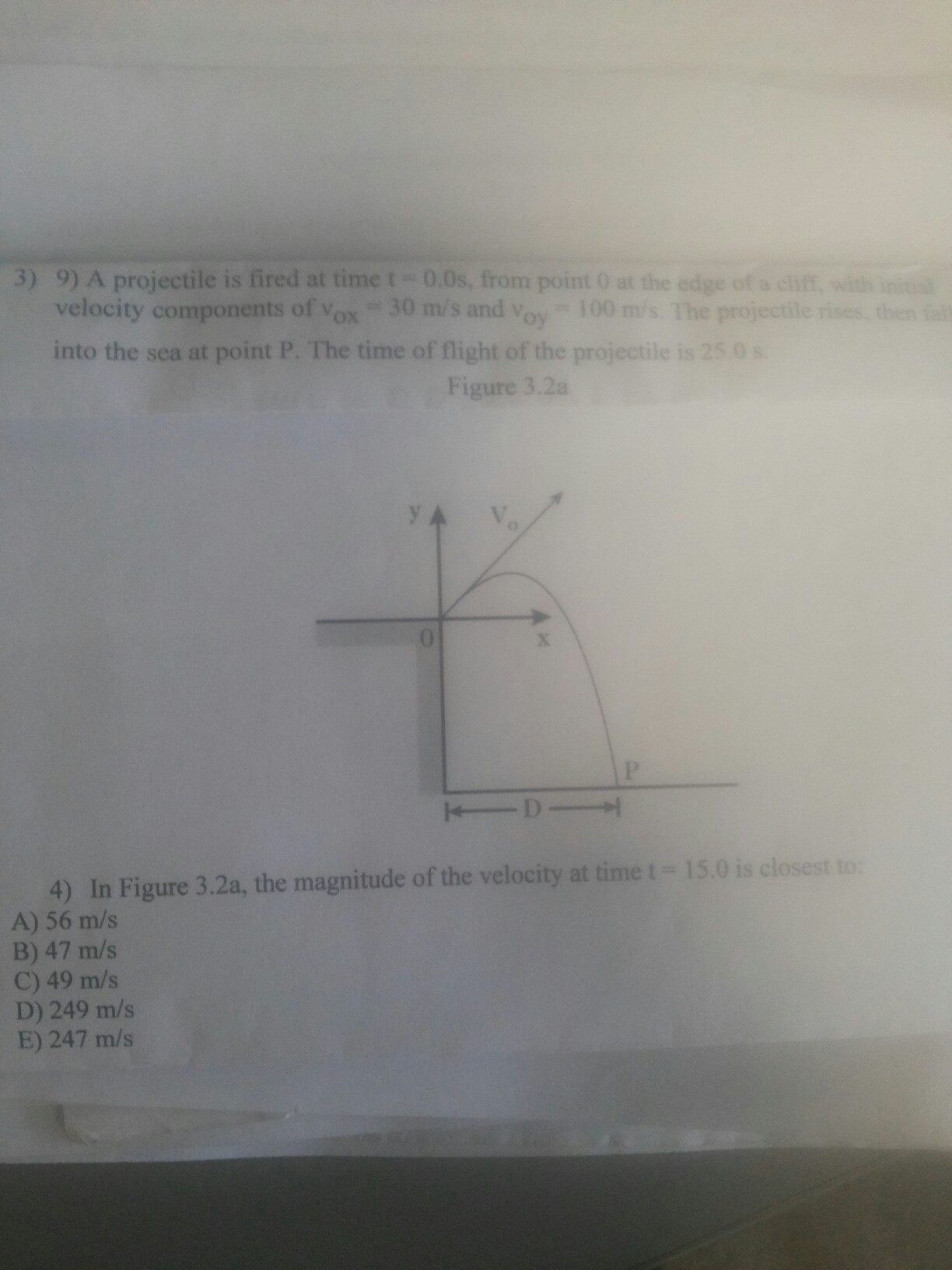 Solved 3) 9) A projectile is fired at timet=0.0s, from | Chegg.com