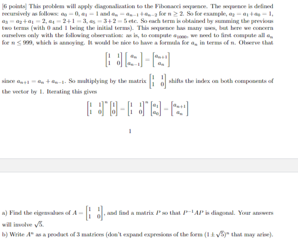 Solved 6 points] This problem will apply diagonalization to | Chegg.com