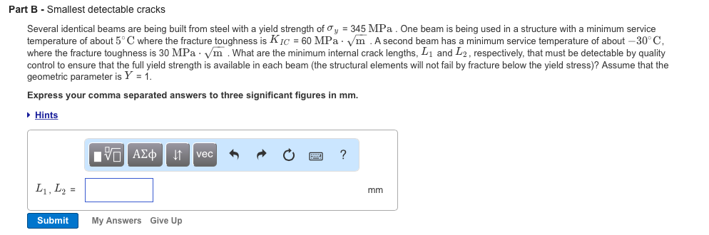Solved Part B Smallest detectable cracks Several identical | Chegg.com