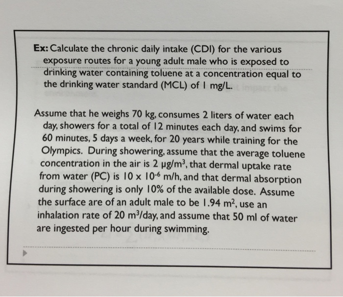 Solved Ex: Calculate the chronic daily intake (CDI) for the | Chegg.com
