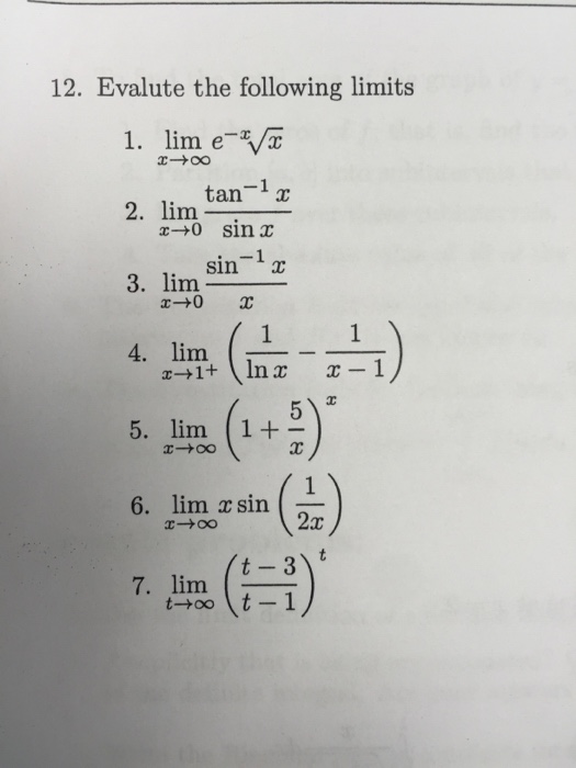 Solved Evaluate the following limits lim_x rightarrow | Chegg.com