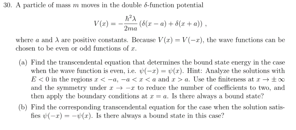 Solved A particle of mass m moves in the double | Chegg.com