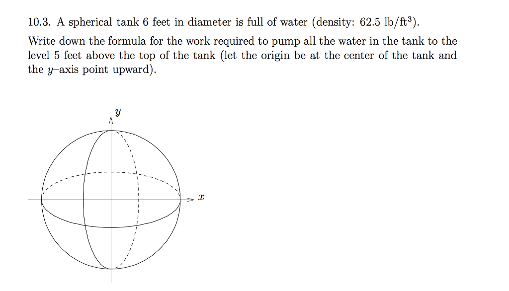 Solved 10.3. A spherical tank 6 feet in diameter is full of | Chegg.com