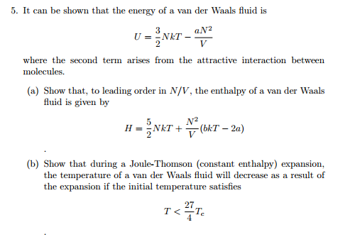 Solved It can be shown that the energy of a van der Waals | Chegg.com
