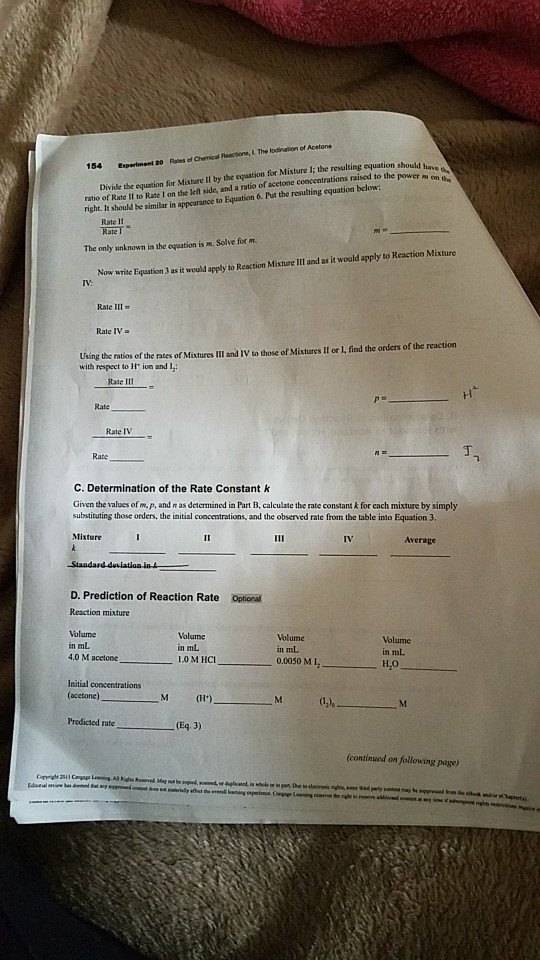 Solved Section Experiment 20 Data and Calculations: The | Chegg.com