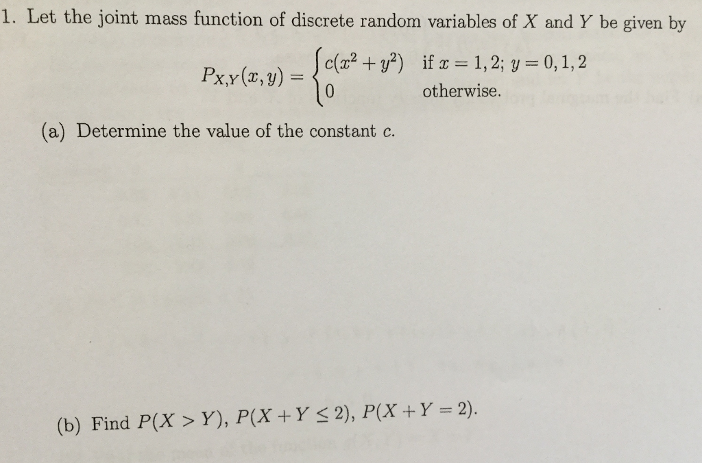 Solved 1. Let the joint mass function of discrete random | Chegg.com
