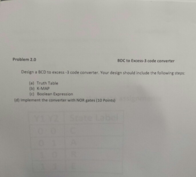 Design a BCD to excess -3 code converter. Your design | Chegg.com