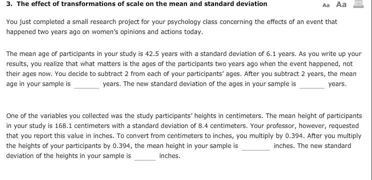 Solved 3. The effect of transformations of scale on the mean | Chegg.com