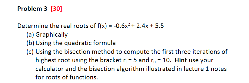 Solved Problem 3 [30] Determine the real roots of f(x) - | Chegg.com