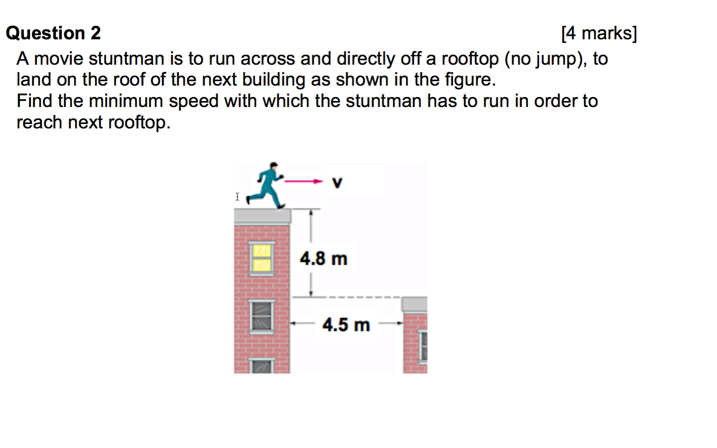 Solved A movie stuntman is to run across and directly off a | Chegg.com