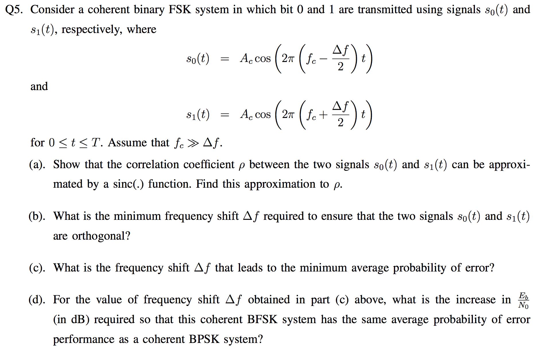 Coherent binary FSK system: Please help, we cannot | Chegg.com