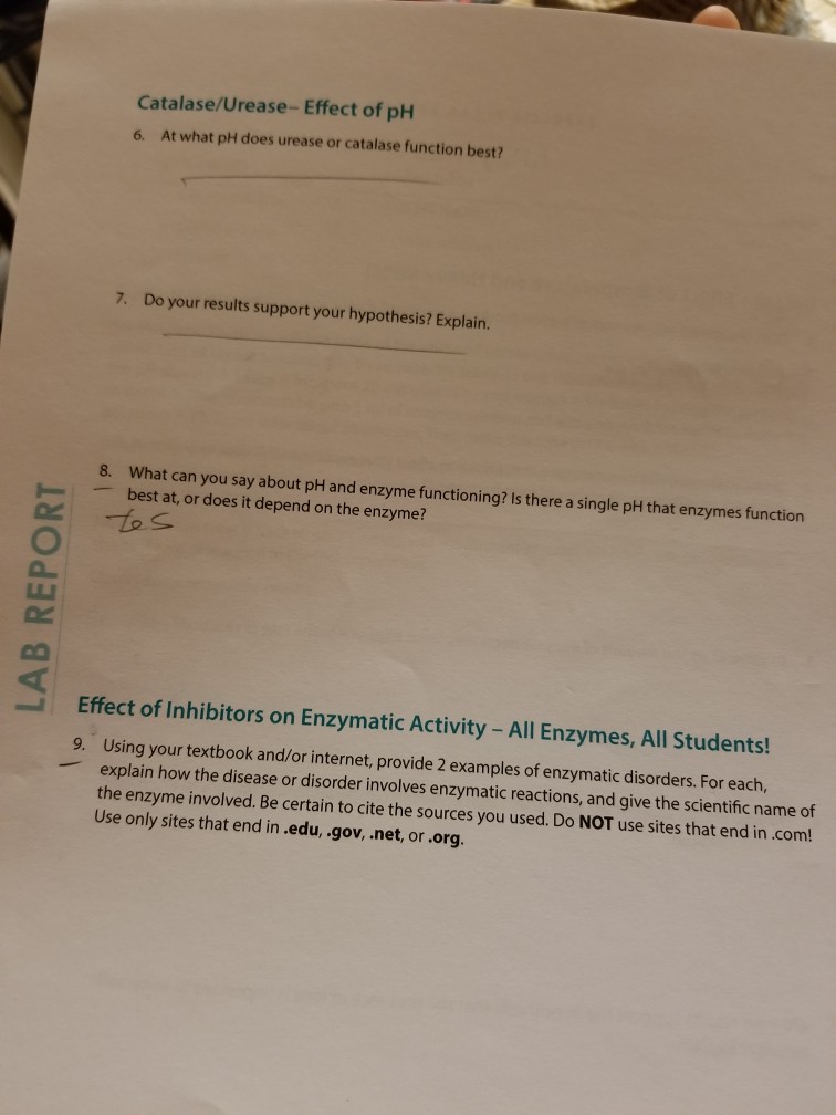 Solved Catalase/Urease-Effect of pH 6. At what pH does | Chegg.com