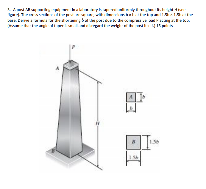 Solved 3.- A post AB supporting equipment in a laboratory is | Chegg.com