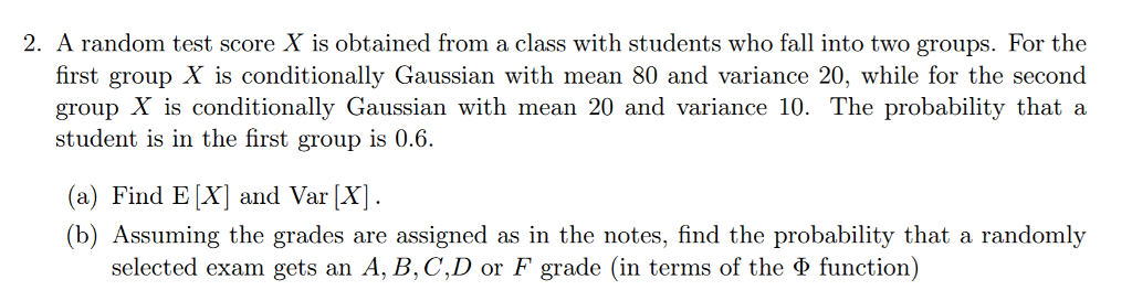 A random test score X is obtained from a class with | Chegg.com